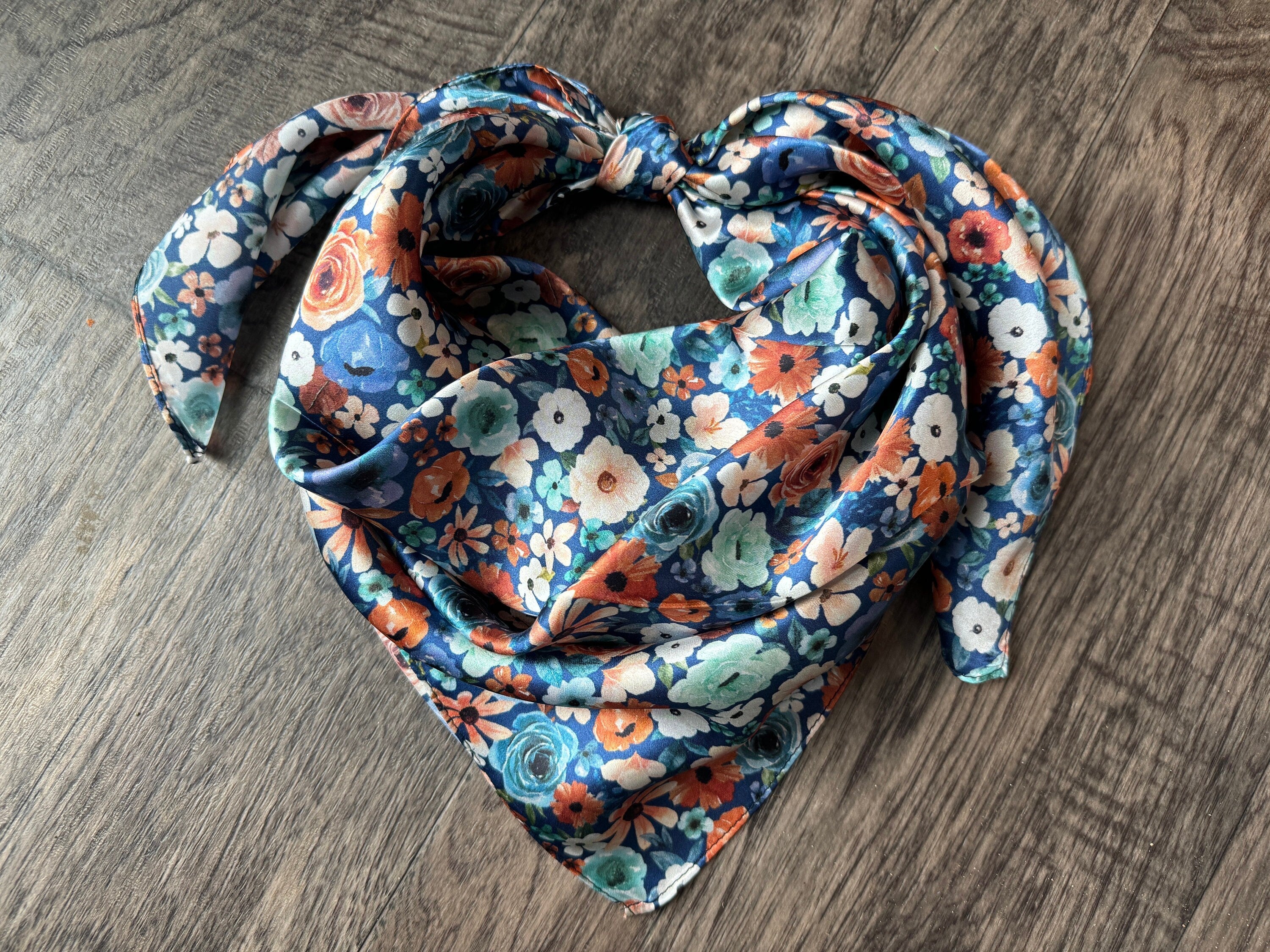 100% Silk Wild Rag Dainty Navy Orange and mint green floral by Double ...